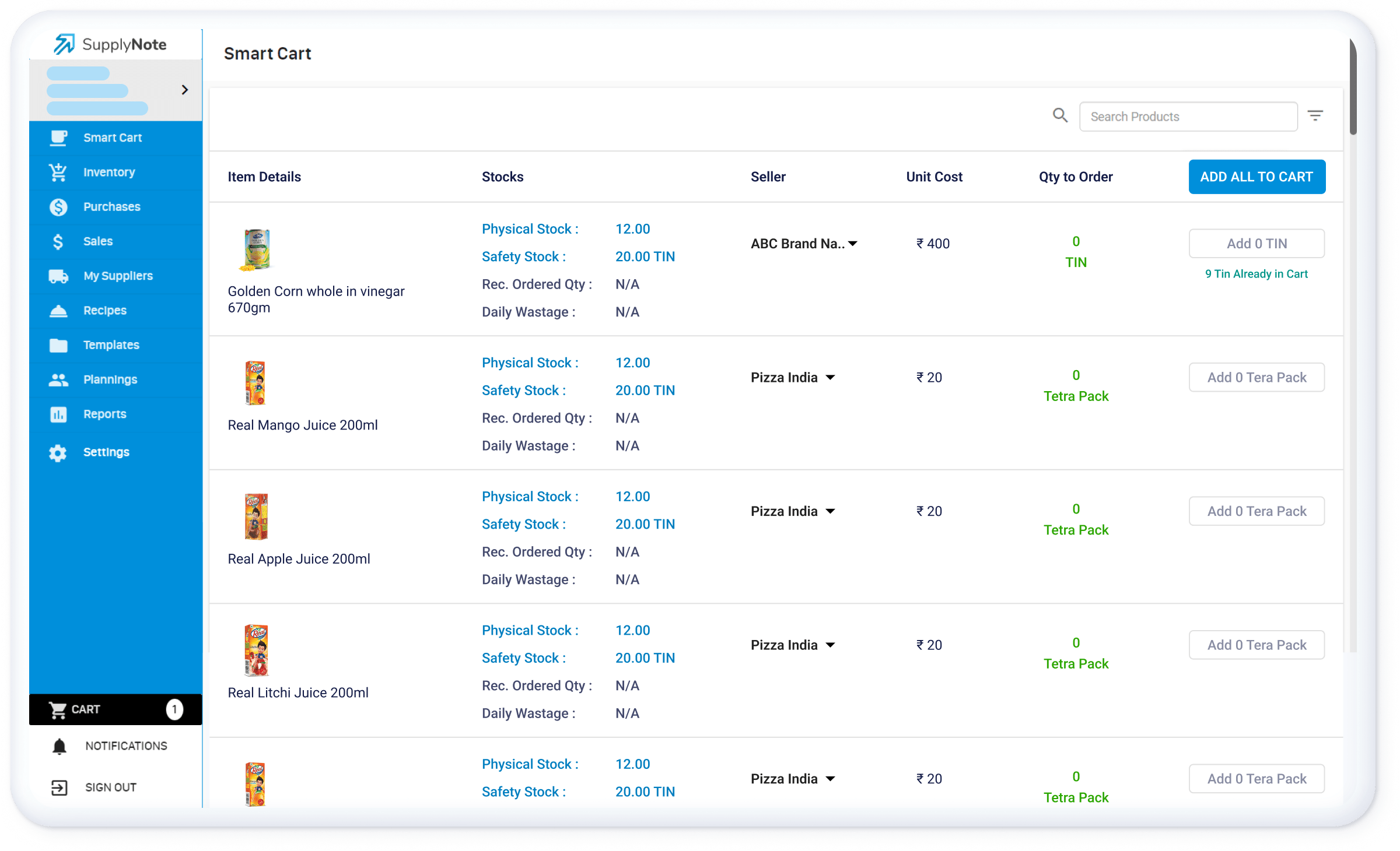 Restaurant - Supply Chain Management | Supplynote.in